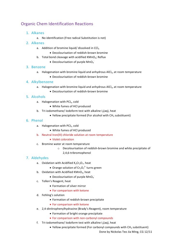 Organic Chemistry Reaction Identification | PDF | Ketone ...