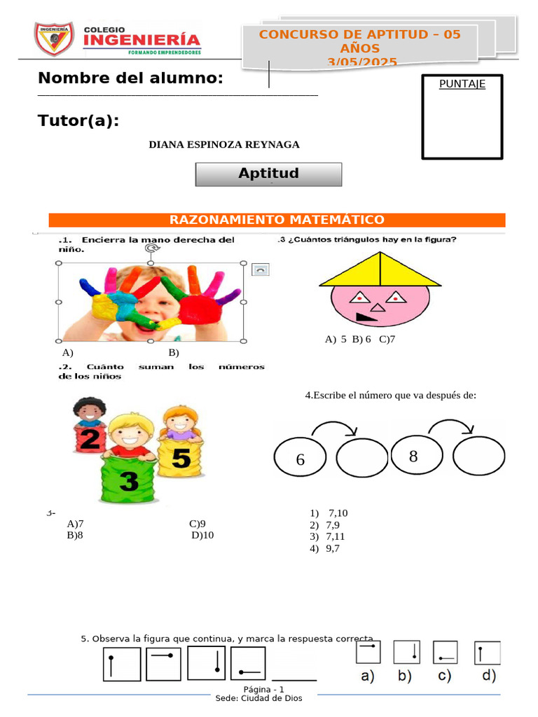 FORMATO SIMU INIC 5 Años (1) MISSS DIANA CAROLINA 3 MAYO | PDF | Diseño gráfico | Visión