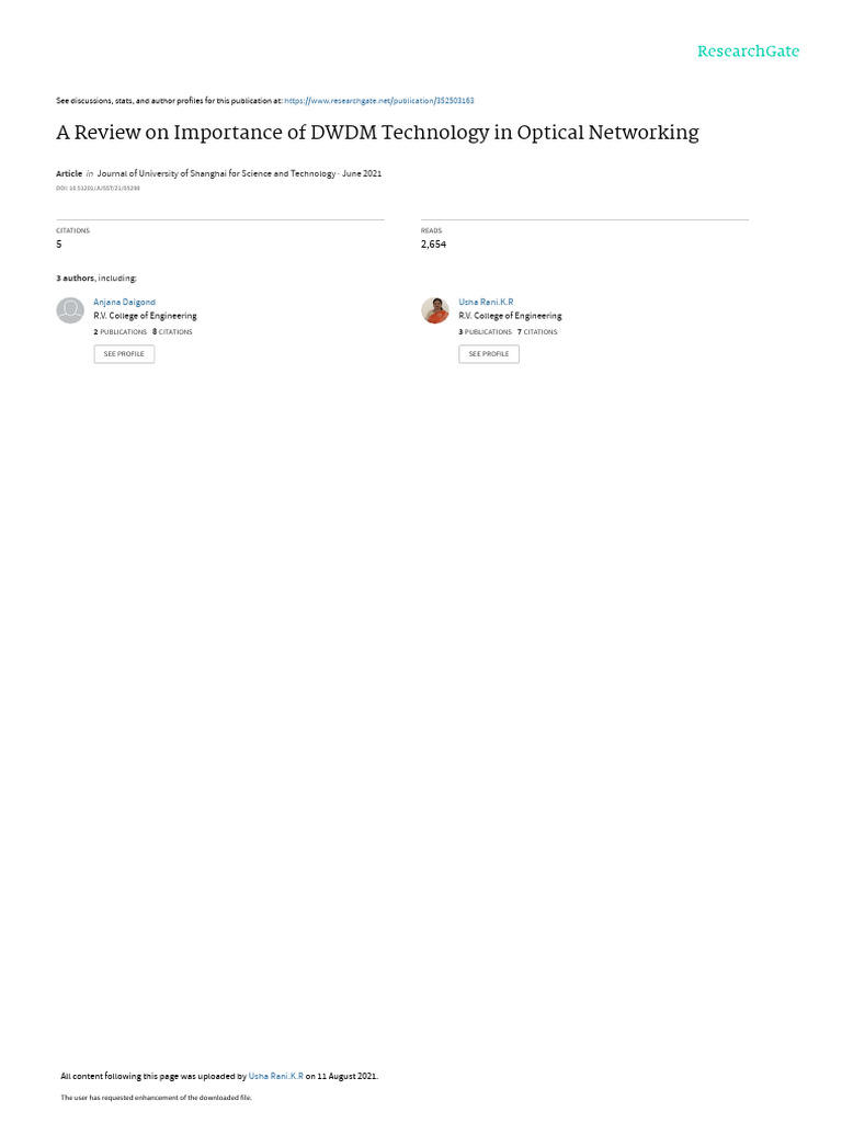 A Review On Importance of DWDM Technology in Optic | PDF | Wavelength ...