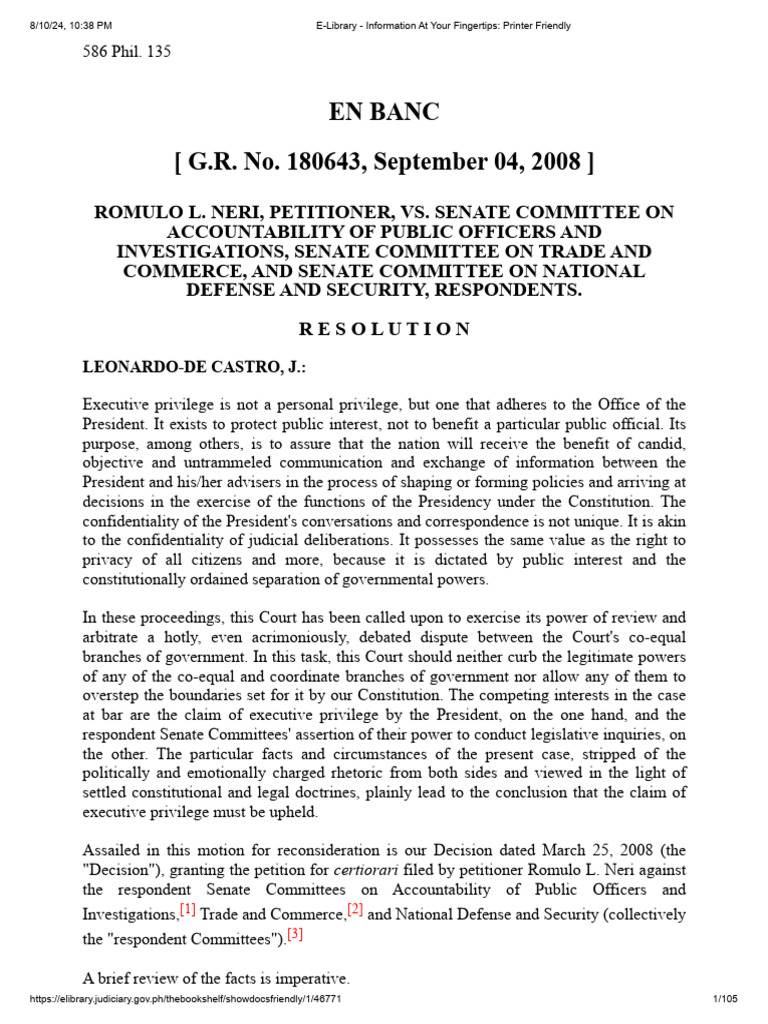 Neri V Senate | PDF | Executive Privilege | American Government