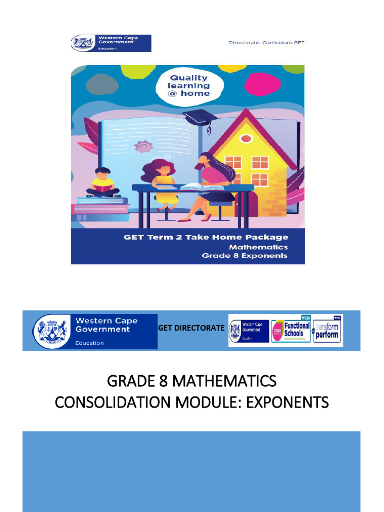 Grade 8 Mathematics Take Home Pack Term 2 (Exponents) | PDF | Exponentiation | Multiplication