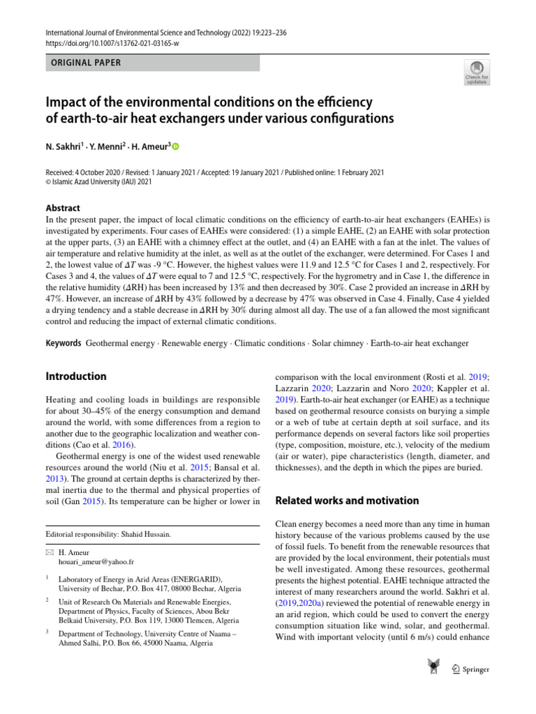 Impact of The Environmental Conditions On The Efficiency of Earth-To ...
