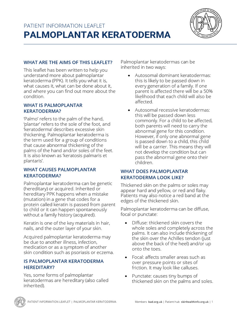 Palmoplantar Keratoderma PIL July 2023 | PDF | Topical Medication | Genetic Disorder