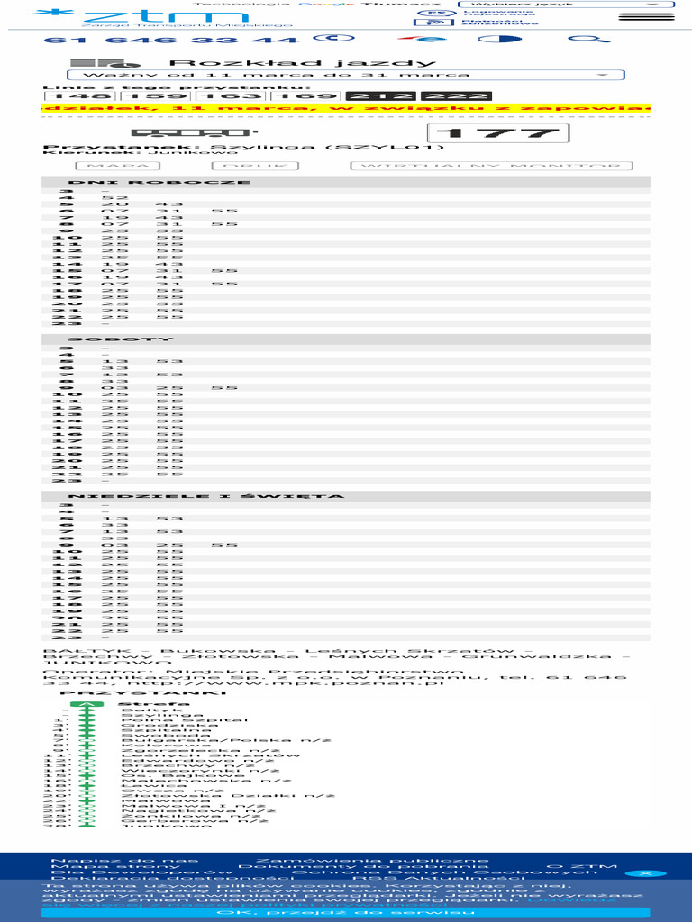 Rozkład Jazdy Linia 177, Przystanek Szylinga Zarząd Transportu Miejskiego W Poznaniu | PDF