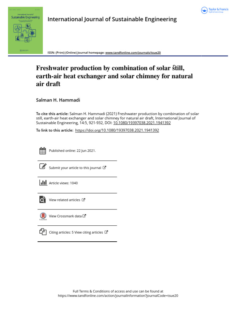 Freshwater production by combination of solar still earth-air heat ...