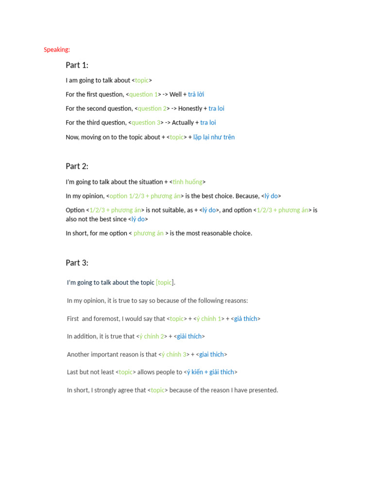 Template Speaking b1 | PDF