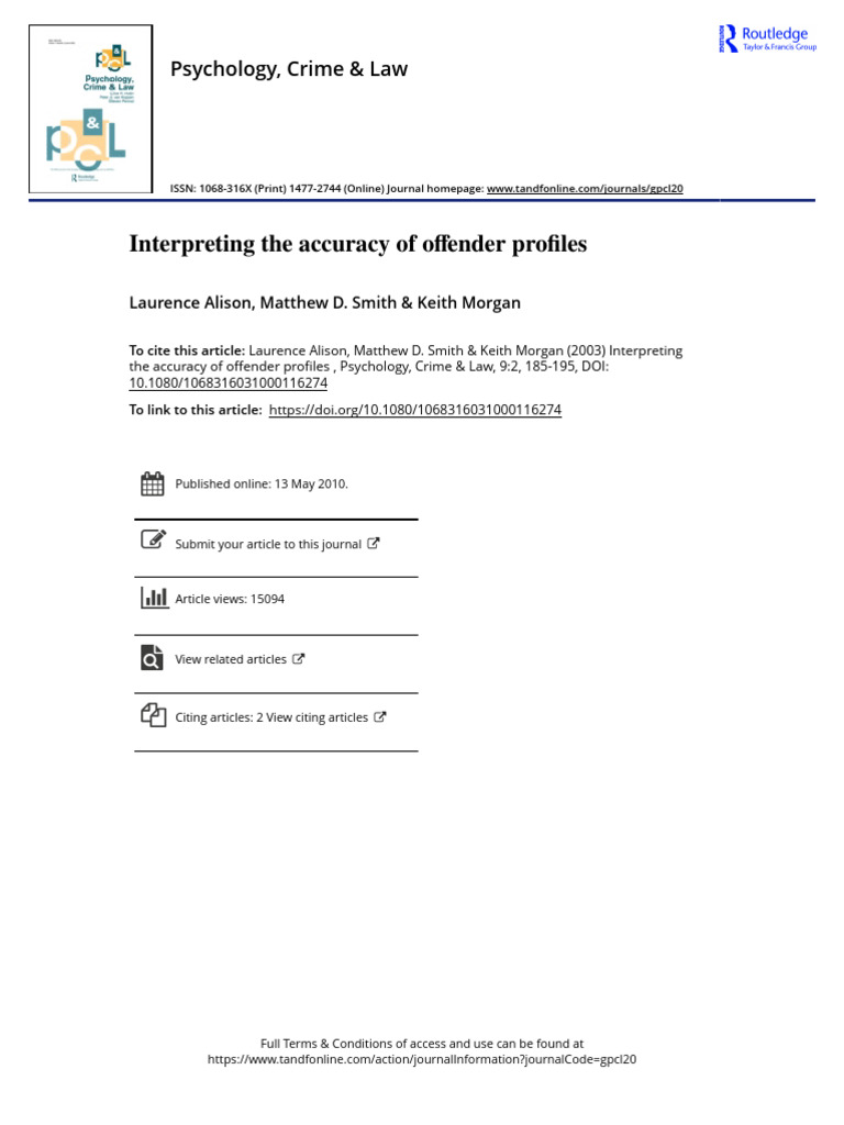 Accuracy of Offender Profiles Explored | PDF | Offender Profiling | Crimes