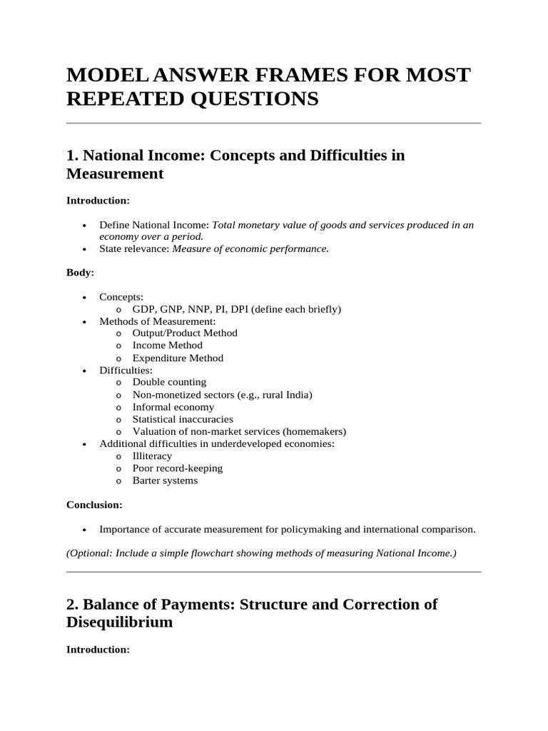 Model Answer Frames For Most Repeated Questions | PDF | Taxes | Money ...