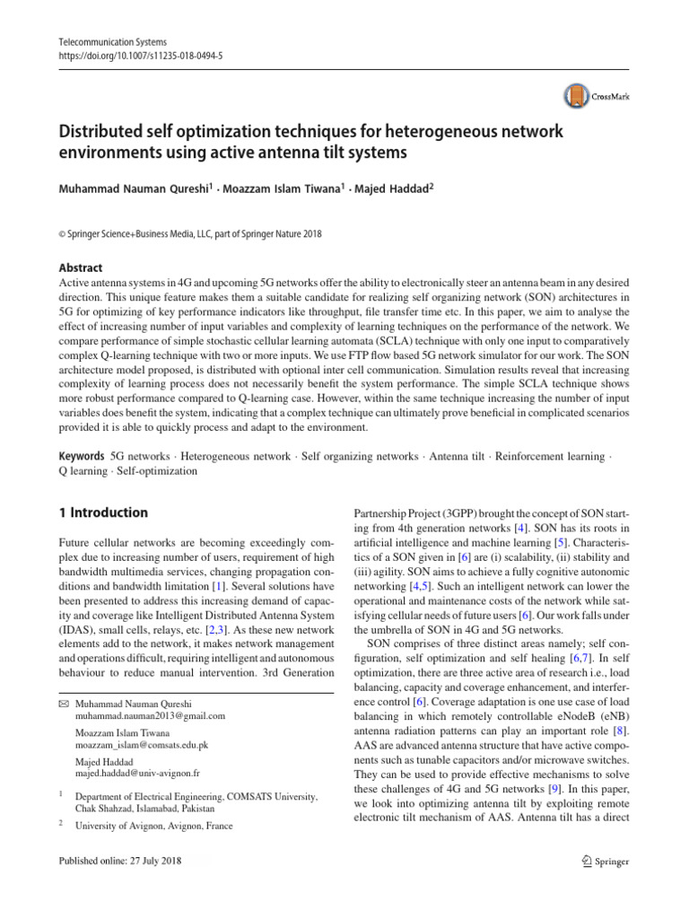 Distributed Self Optimization Techniques For Heterogeneous Network ...