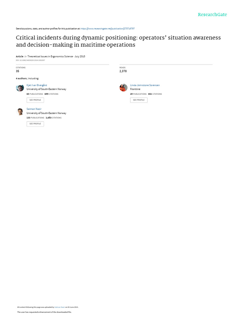 61. Critical incidents during dynamic positioning operators’ situation ...