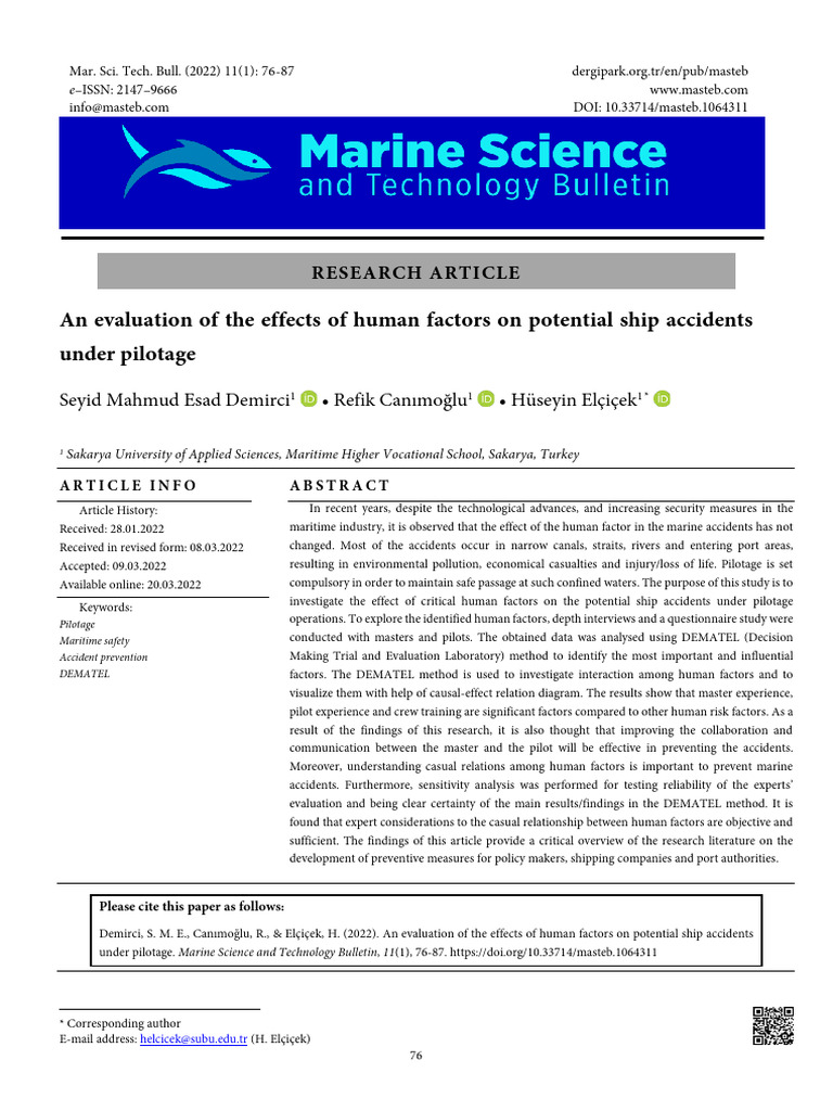 An Evaluation of The Effects of Human Factors On Potential Ship ...