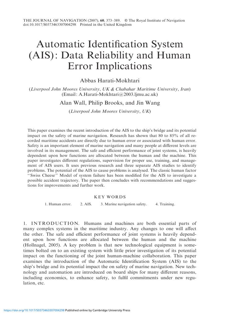 Automatic Identification System Ais Data Reliability And Human Error Implications Pdf