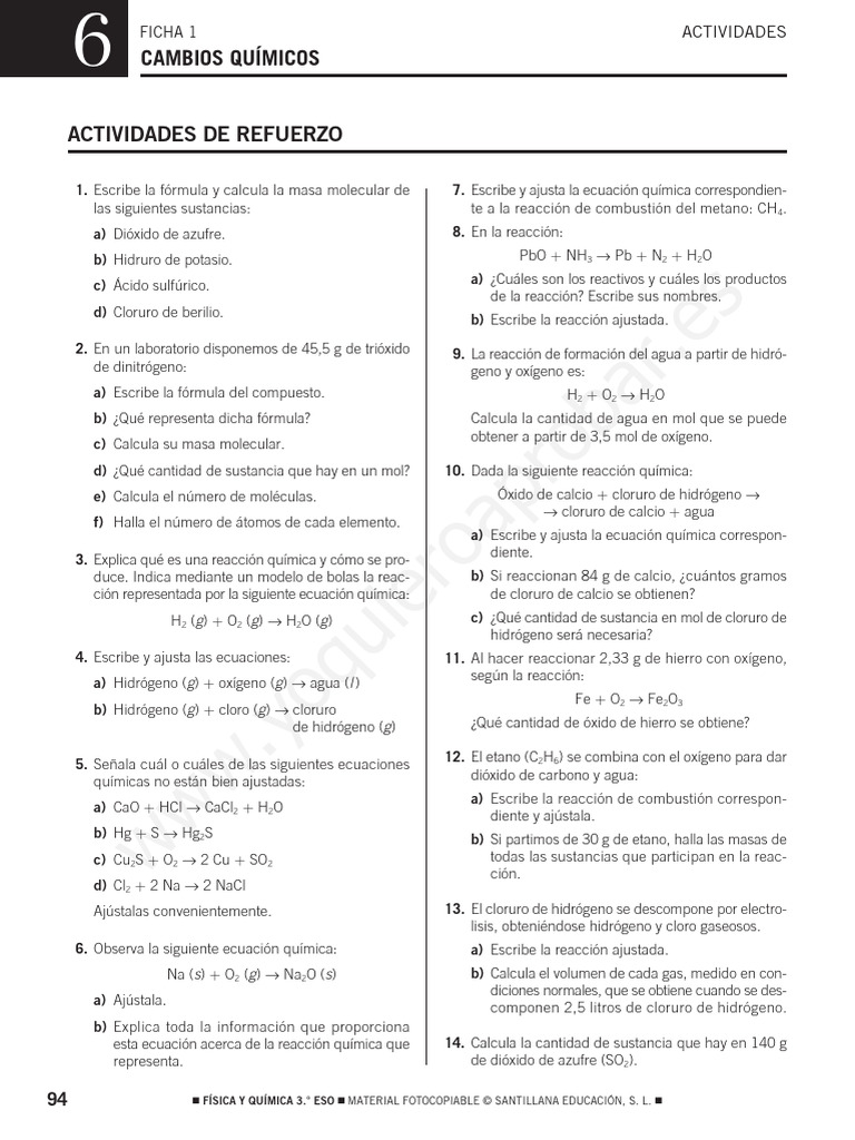 Actividades de Química: Cambios Químicos | PDF | Amoníaco | Hidrógeno