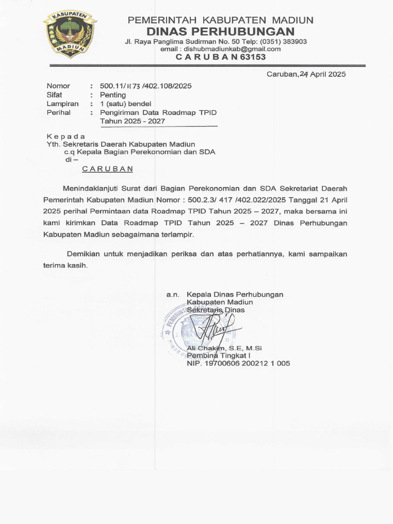 Scan Data Roadmap TPID 2025-2027 Dinas Perhubungan | PDF