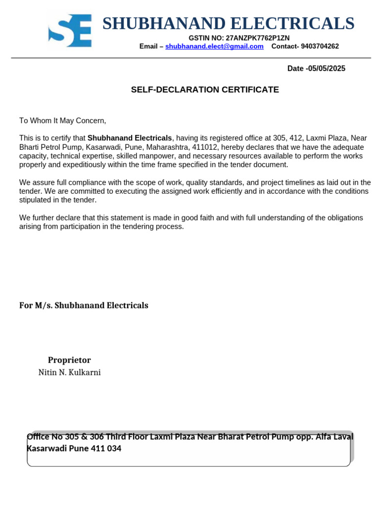 Self-Declaration Certificate - 2 | PDF