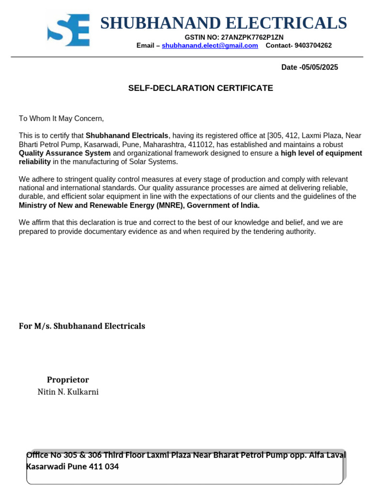 Self-Declaration Certificate - 3 | PDF