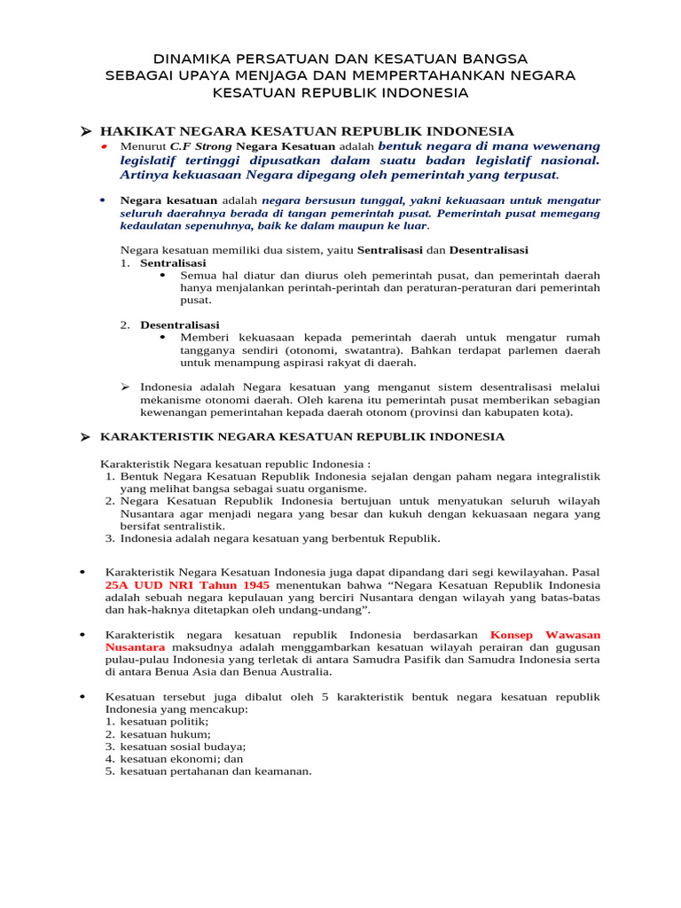 Dinamika Persatuan Dan Kesatuan Bangsa Sebagai Upaya Menjaga Dan Mempertahankan | PDF