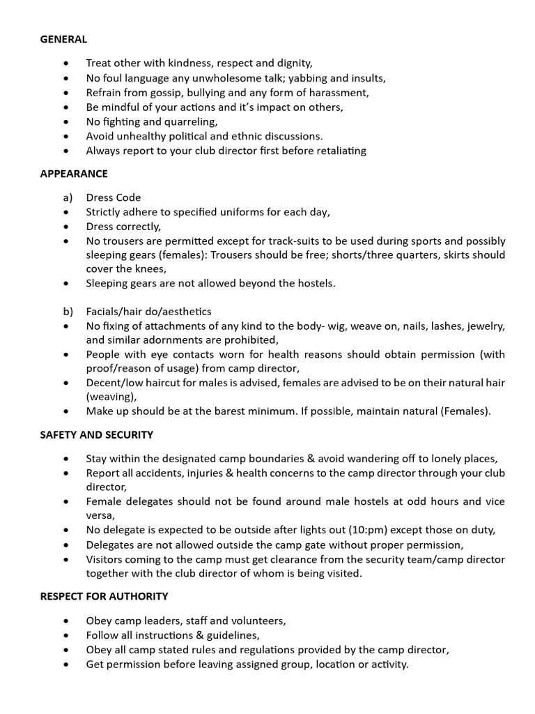 Camp Code of Conduct | PDF