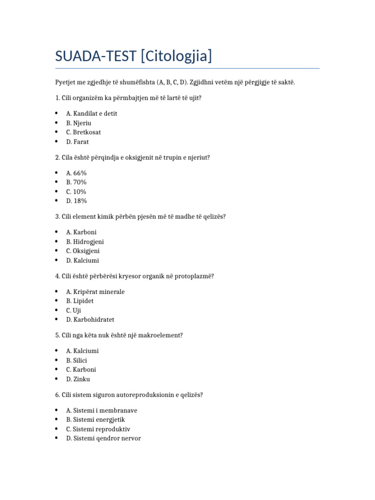 TEST Citologjia | PDF