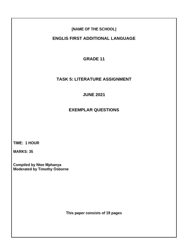Grade 11 English Literature Assignment | PDF | Essays | English Language