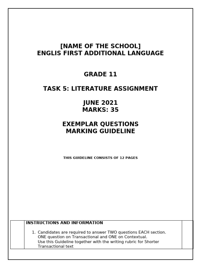 Grade 11 English Literature Assignment | PDF | Vocabulary | Grammar
