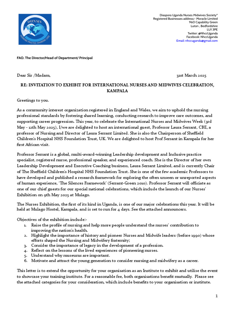 DUNMS Invitation to Exhibit Letter | PDF | Midwife | Health Care