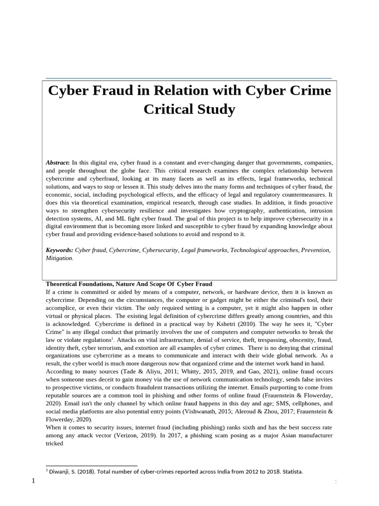 Cyber Fraud in Relation With Cyber Crime Critical Study | PDF ...