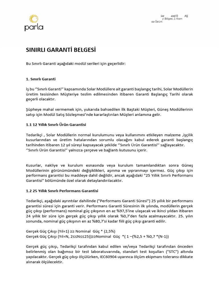 Modül Sınırlı Garanti Belgesi | PDF