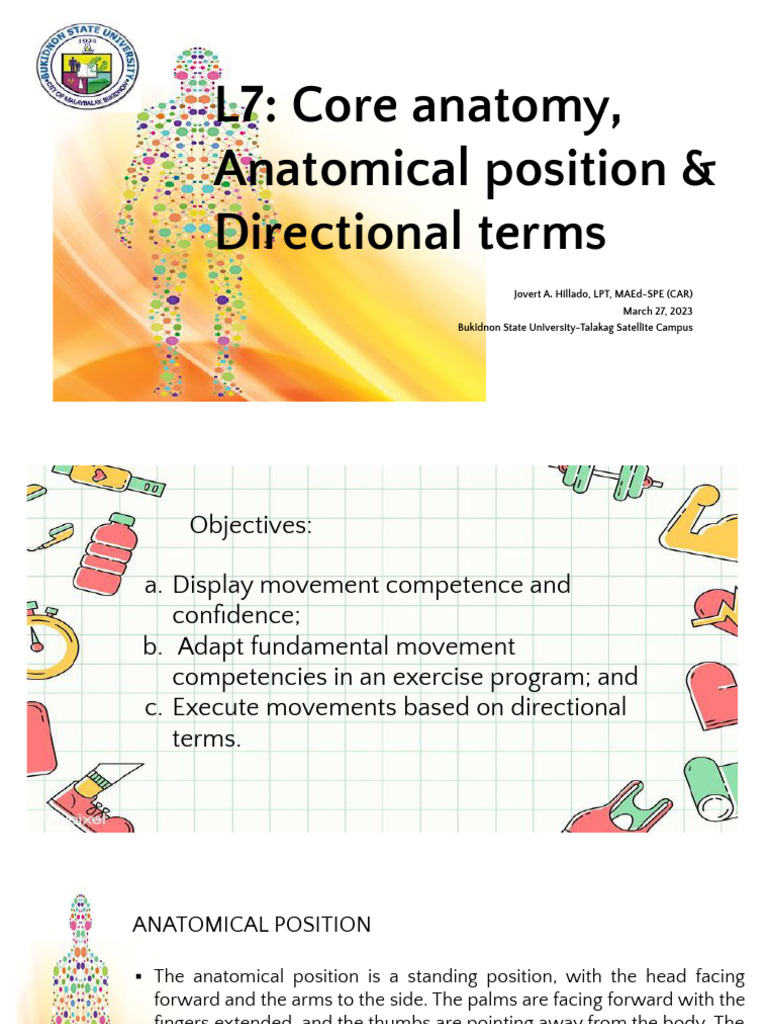 Lesson 7 Core Anatomy - Anatomical and Directional Terms | PDF ...