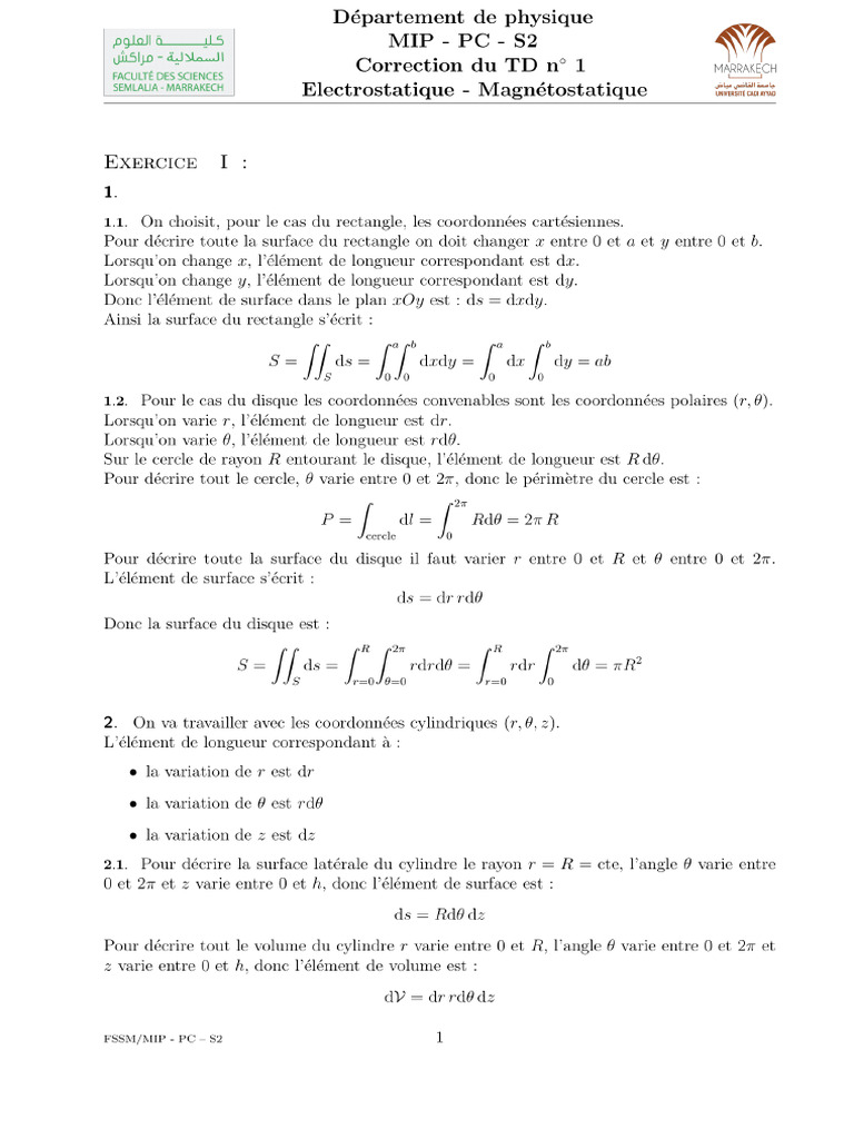 Corrigé TD 1 Electrostatique S2 MIP 2024 | PDF