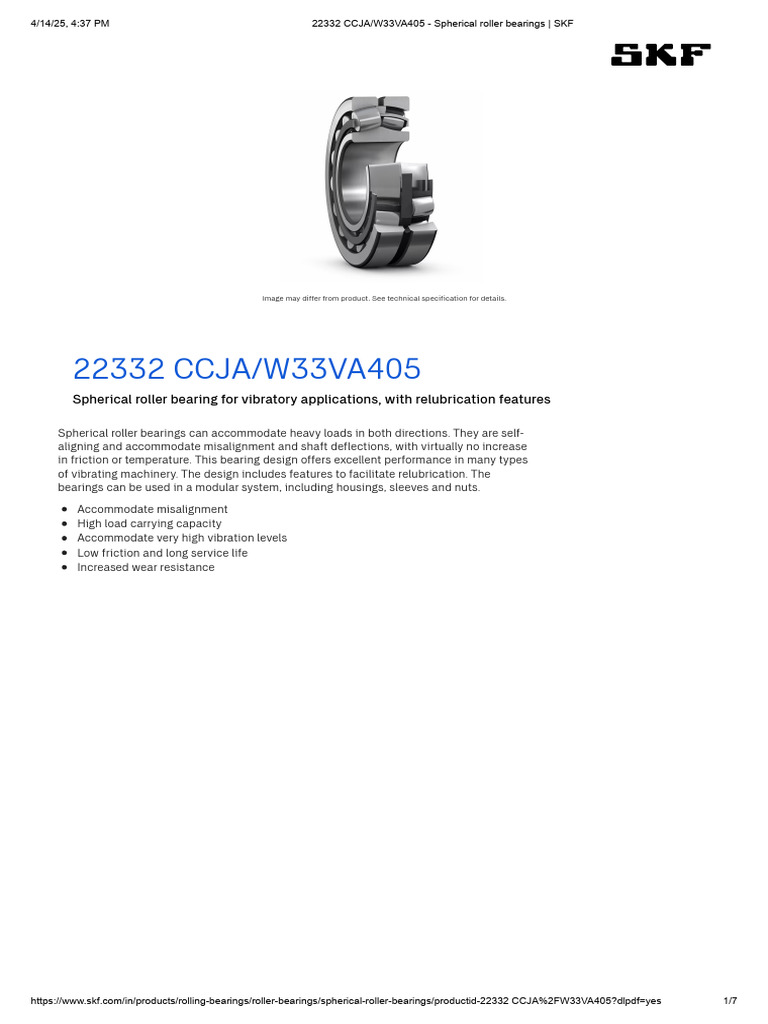 CCJA - W33VA405 - Spherical Roller Bearings - SKF | PDF | License ...