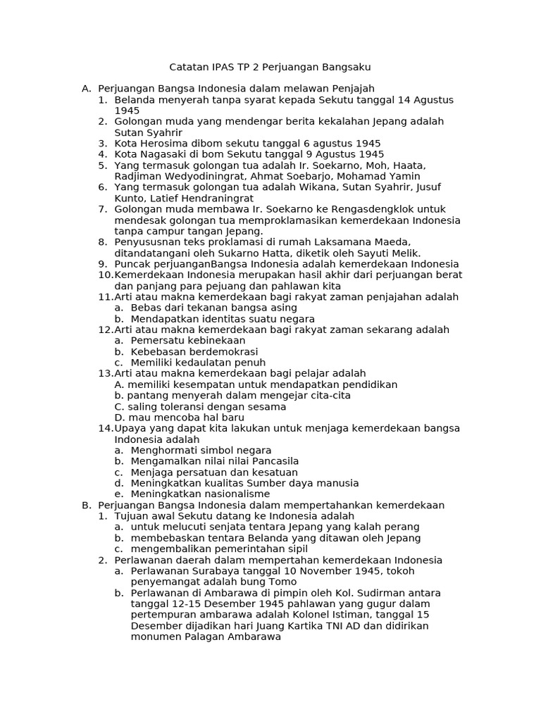 Catatan IPAS TP 2 Perjuangan Bangsaku | PDF