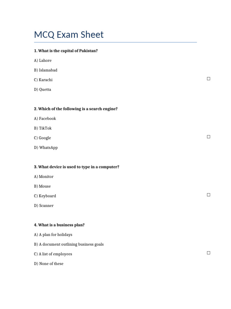 MCQ Exam Sheet Format | PDF