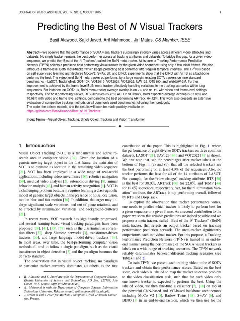 Best of N Trackers for Visual Tracking | PDF | Statistical Inference ...