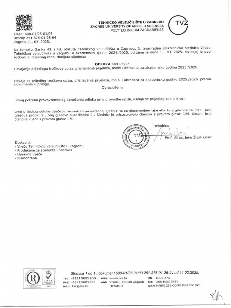 Odluka - Troškovima Upisa, Priznavanja Prijelaza, Molbi I Obrazaca Za ...