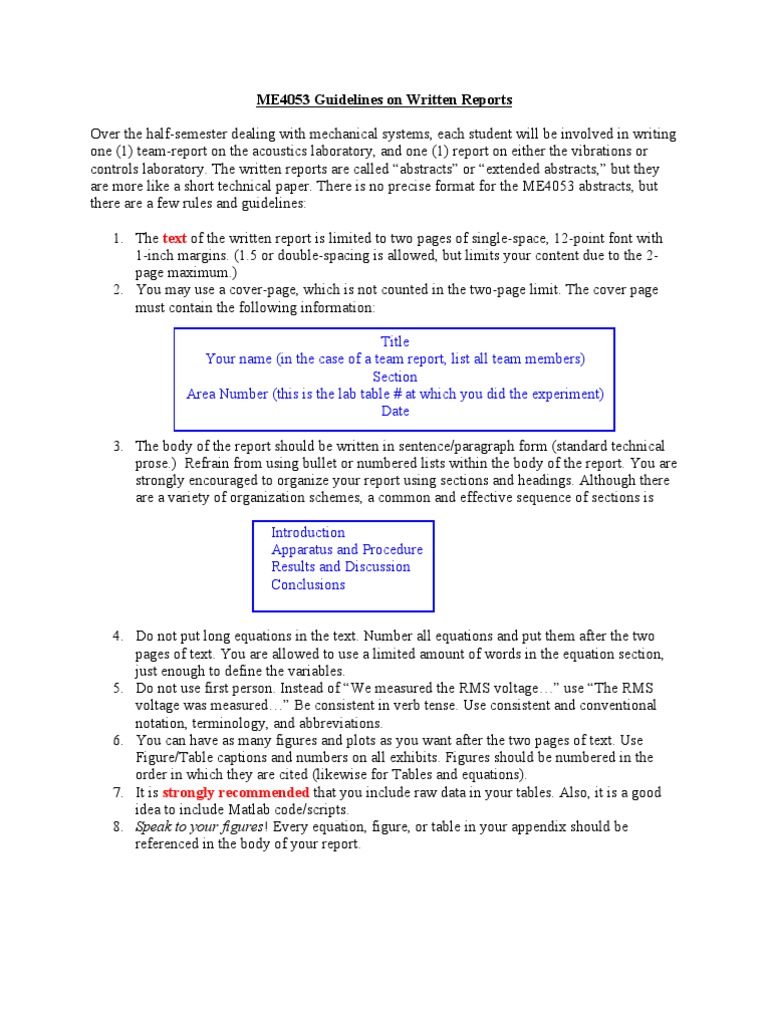 Written Report Guidelines