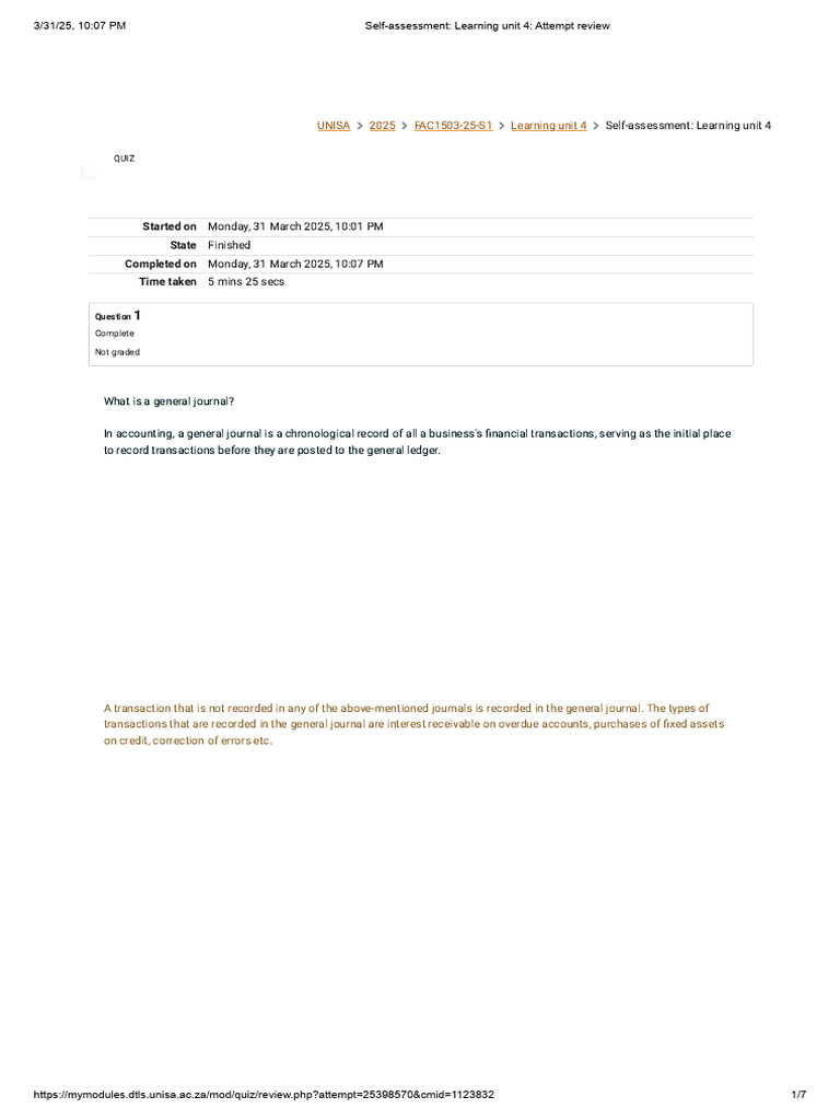 Fac1503 - Self-Assessment - Learning Unit 4 - Attempt Review | PDF | Debits And Credits ...