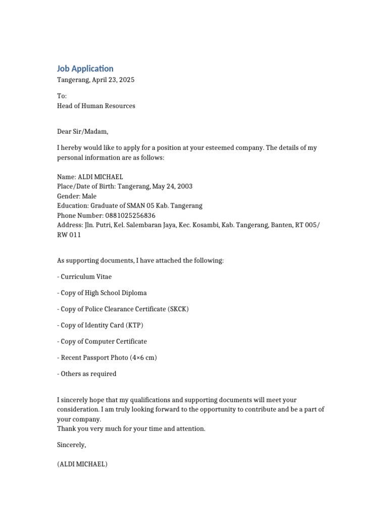 Job Application Aldi Michael | PDF