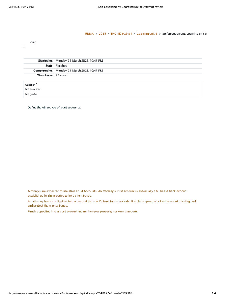 FAC1503 - Self-Assessment - Learning Unit 6 - Attempt Review | PDF | Debits And Credits ...