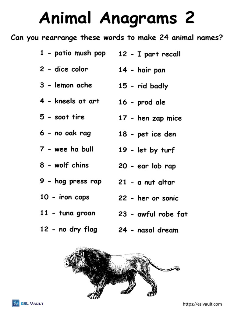 Animal Printable Anagrams Puzzle 2 | PDF