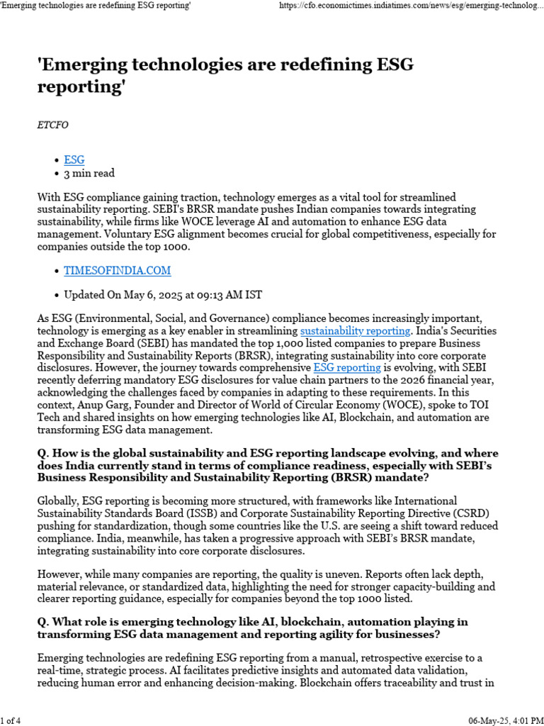 Emerging Tech in ESG Reporting | PDF | Sustainability | Economies