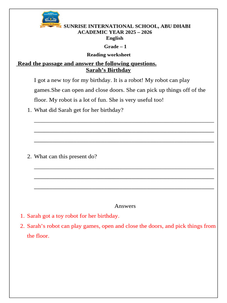 English - Reading Worksheet-Practice With Answer Key (18-4-25) | PDF