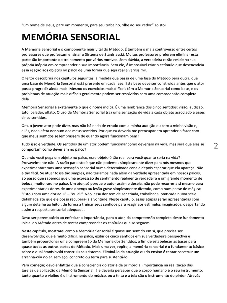 Memória Sensorial - Texto | PDF