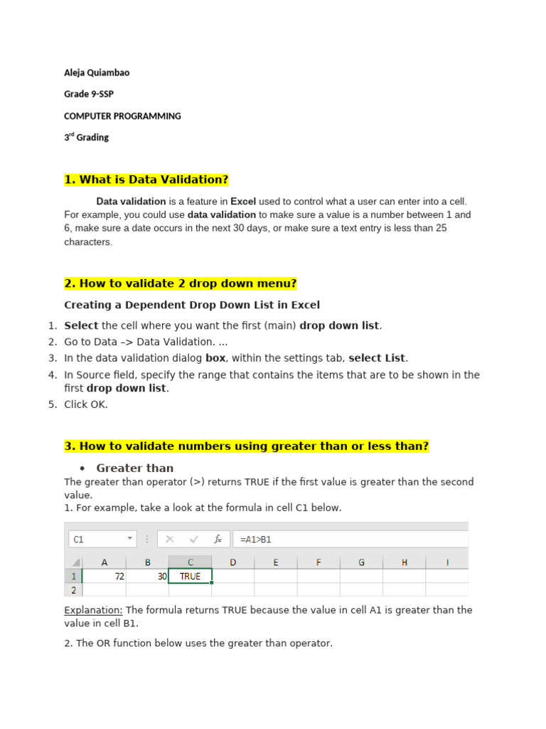 Data Validation 3rd Grading | PDF | Computing