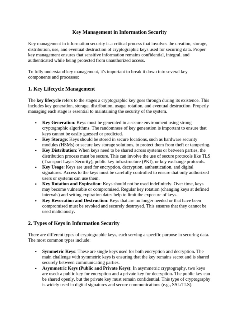 Key Management in Information Security | PDF | Key (Cryptography ...