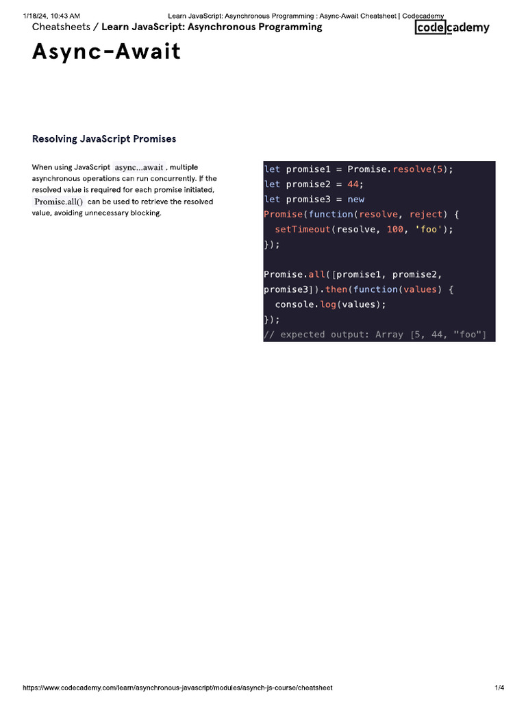 Async Await Cheatsheet | PDF
