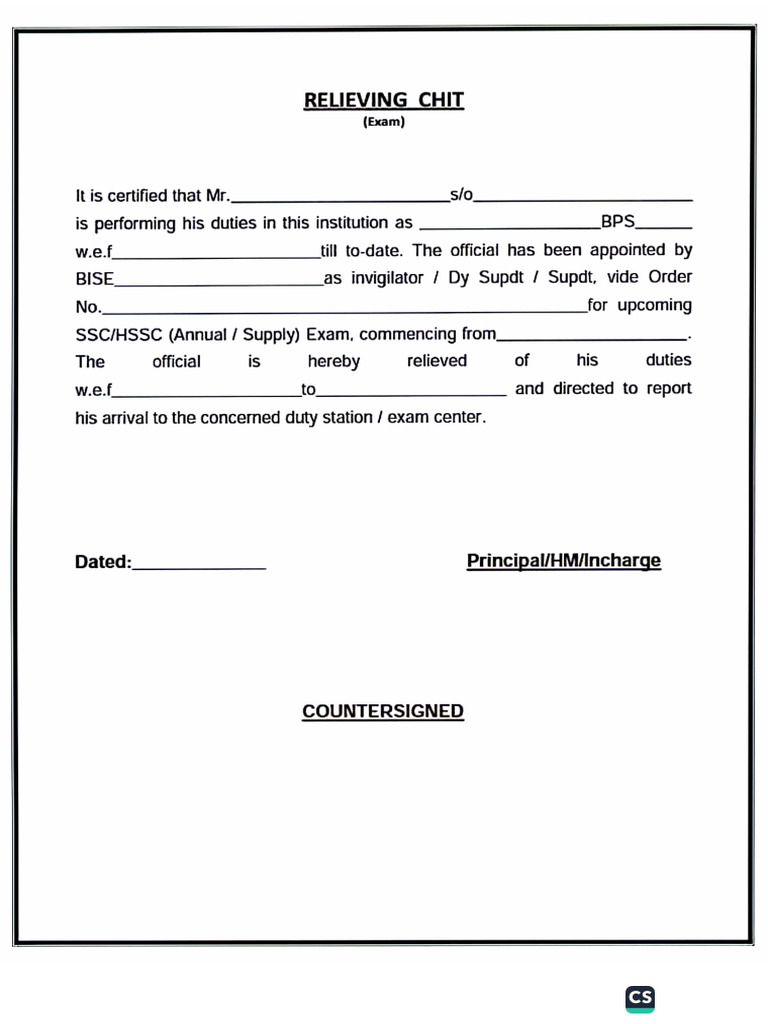 Relieving Chit Exam | PDF