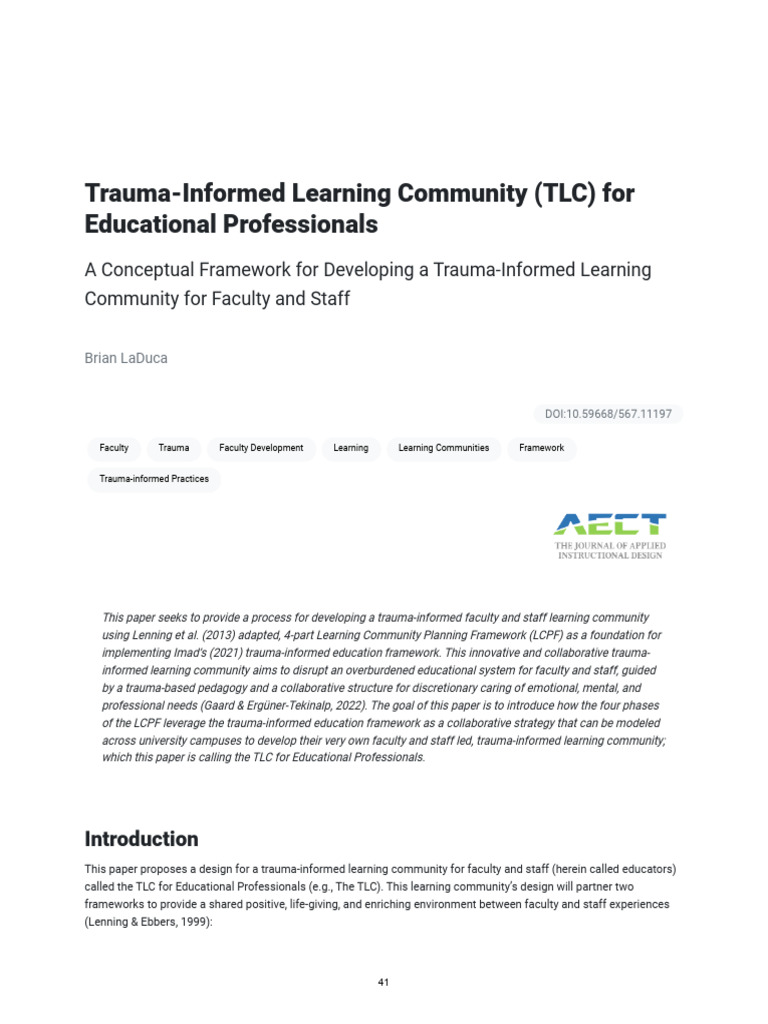 Trauma-Informed Learning Community (TLC) for Educational | PDF ...