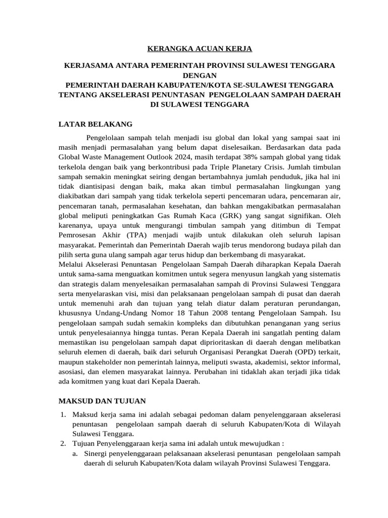 KAK Mou Persampahan 2025 revisi | PDF