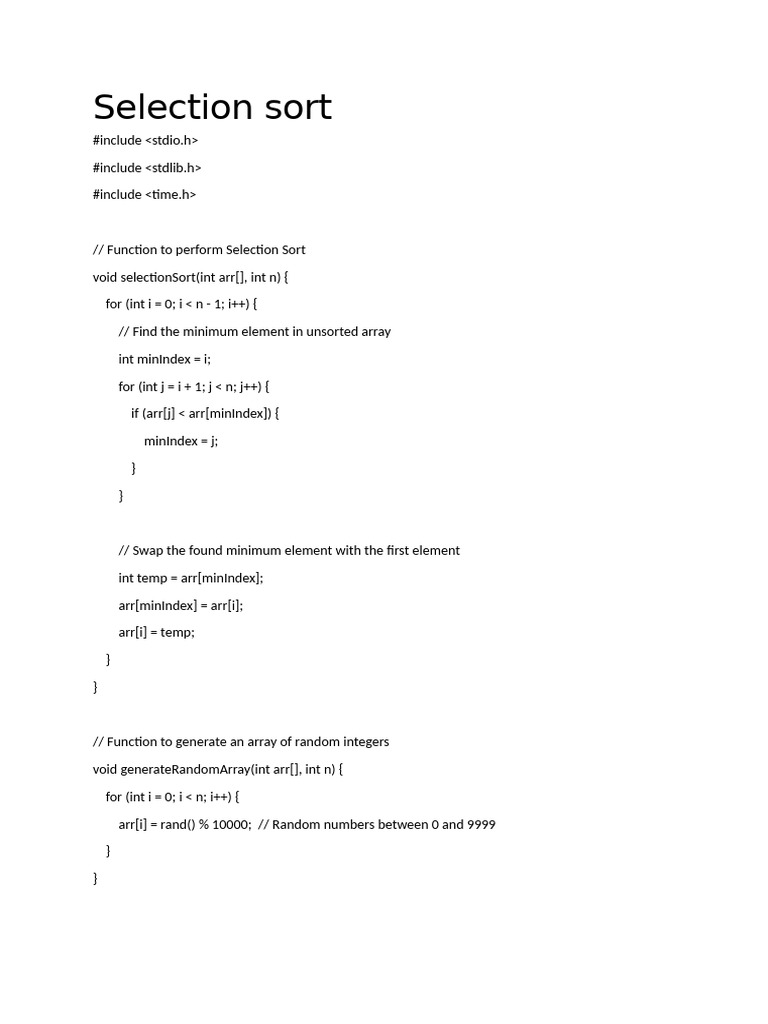 Selection Sort Performance Analysis | PDF